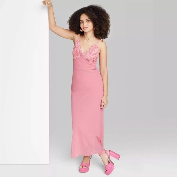 wild fable | Dresses | Wild Fable Pink Rosette Floral Cup Vneck Mesh ...